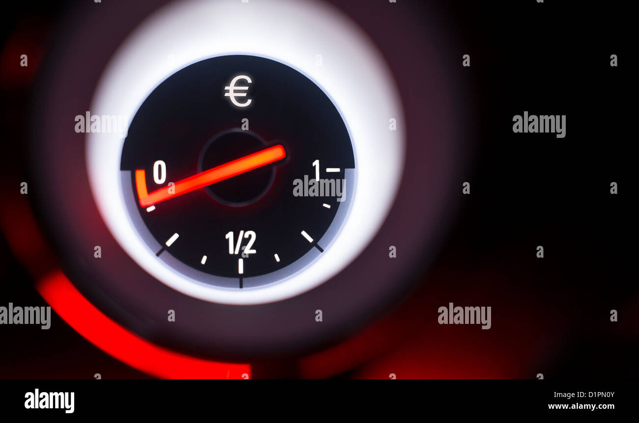 Euro sign fuel gauge at empty Stock Photo - Alamy