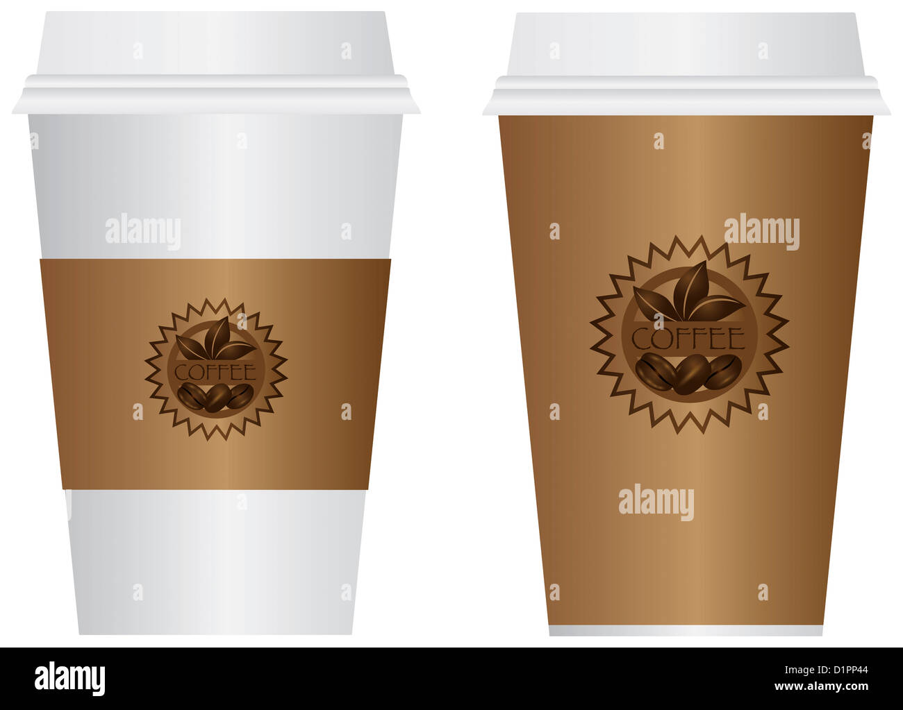 Hot Coffee Disposable To Go Cups with Sleeve Lids and Label Isolated on ...