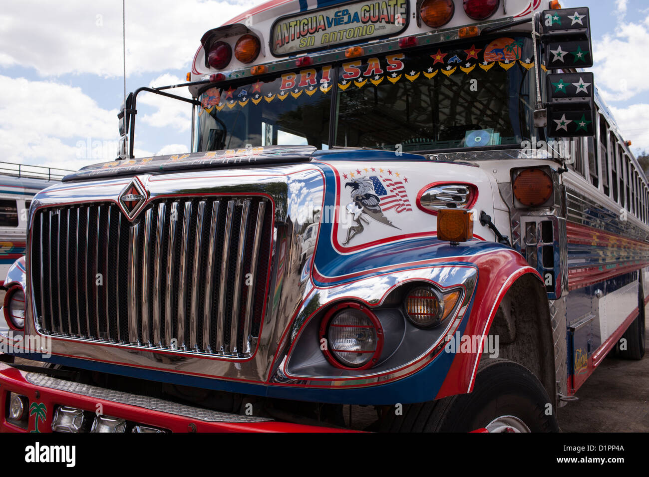 Chicken bus in La Antigua, Guatemala Stock Photo - Alamy