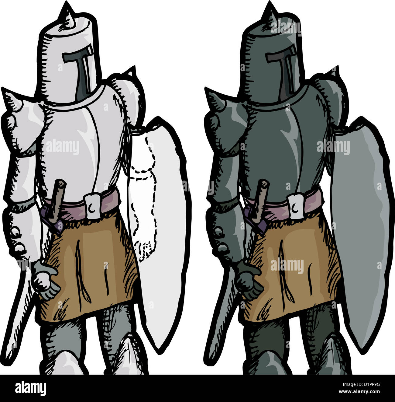 Fantasy medieval knight with see through shield over white background ...