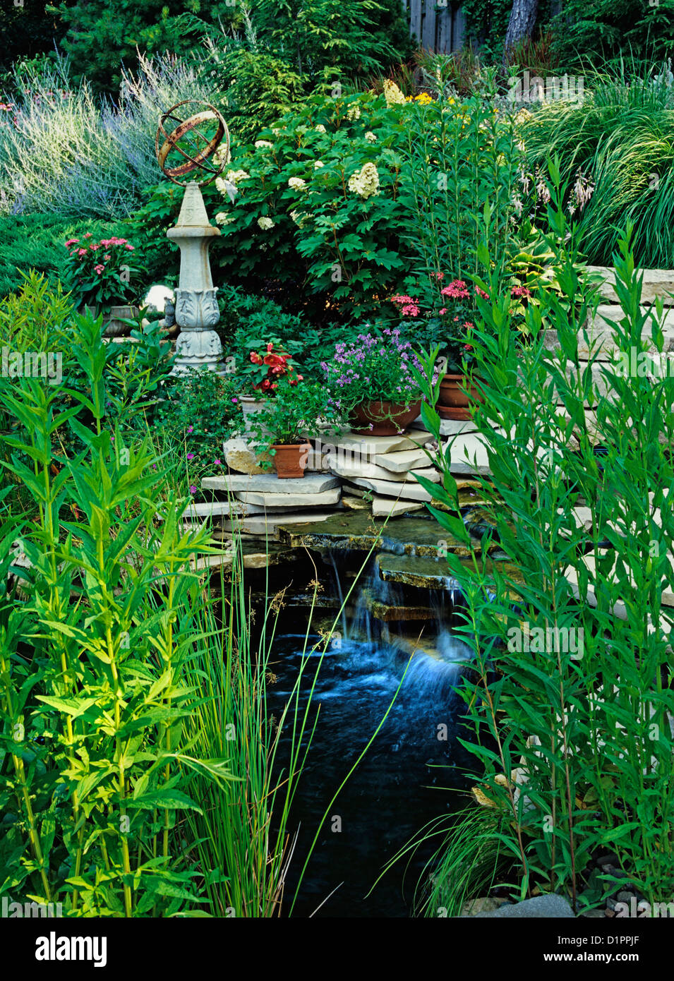Gardens Small reflecting pool shows more water fall terraced flagstone ...