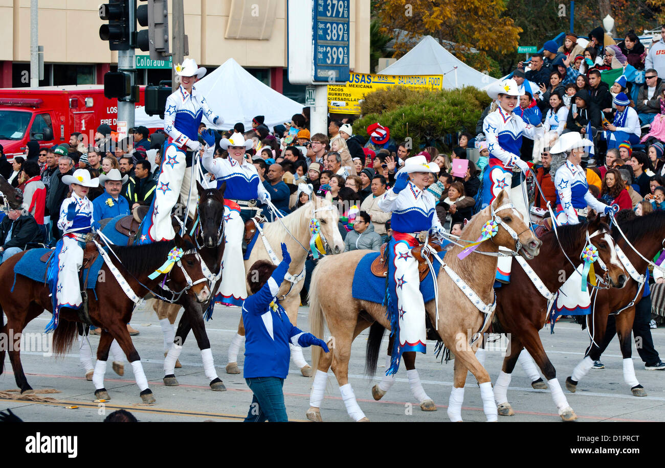 Cowgirls ride their horses in the 124th Rose Parade on Colorado Blvd ...