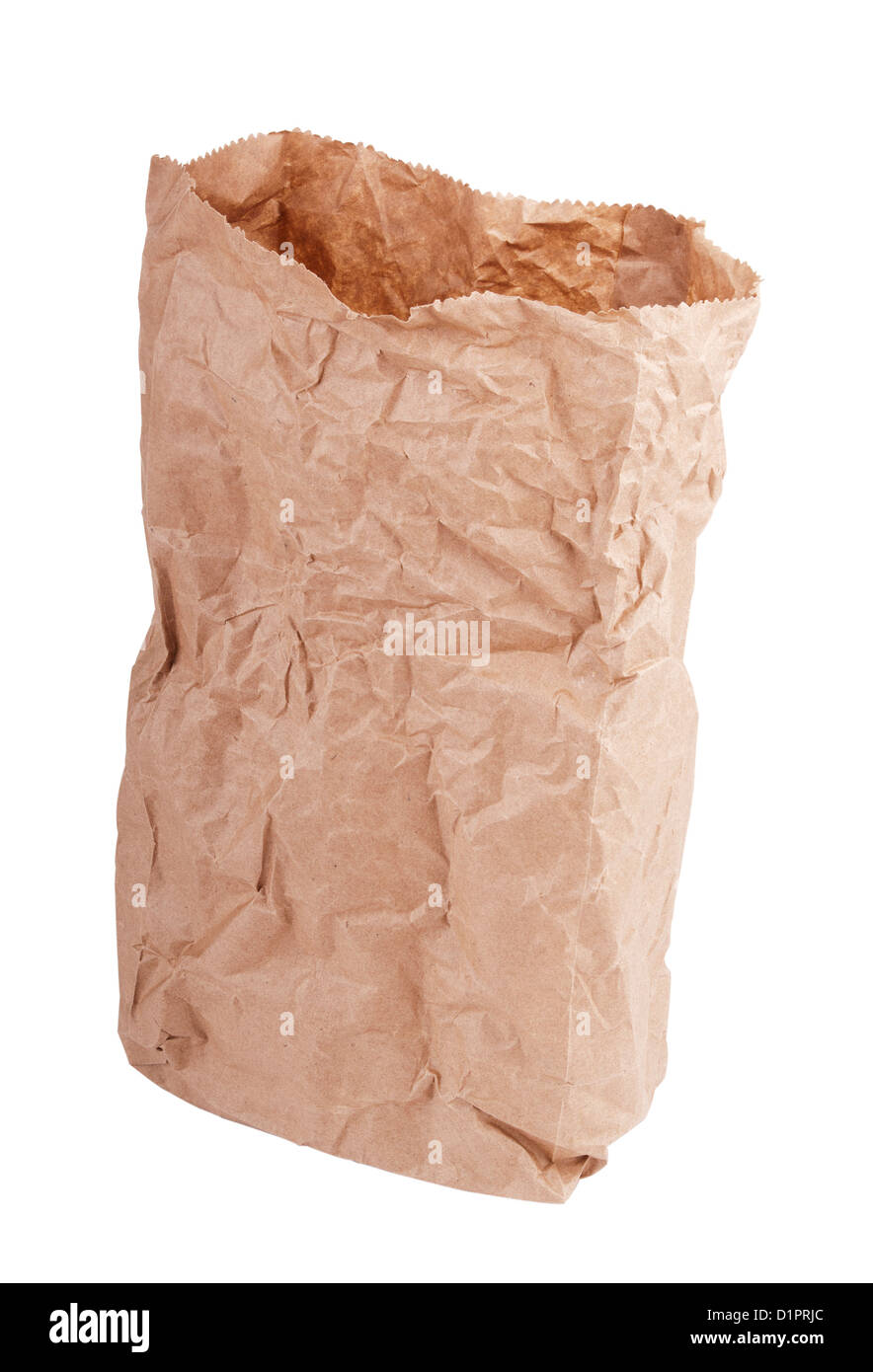Brown paper bag crushed and crumpled isolated on white Stock Photo - Alamy