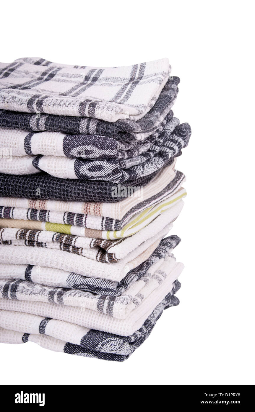 Stack of tea towels isolated on white Stock Photo - Alamy
