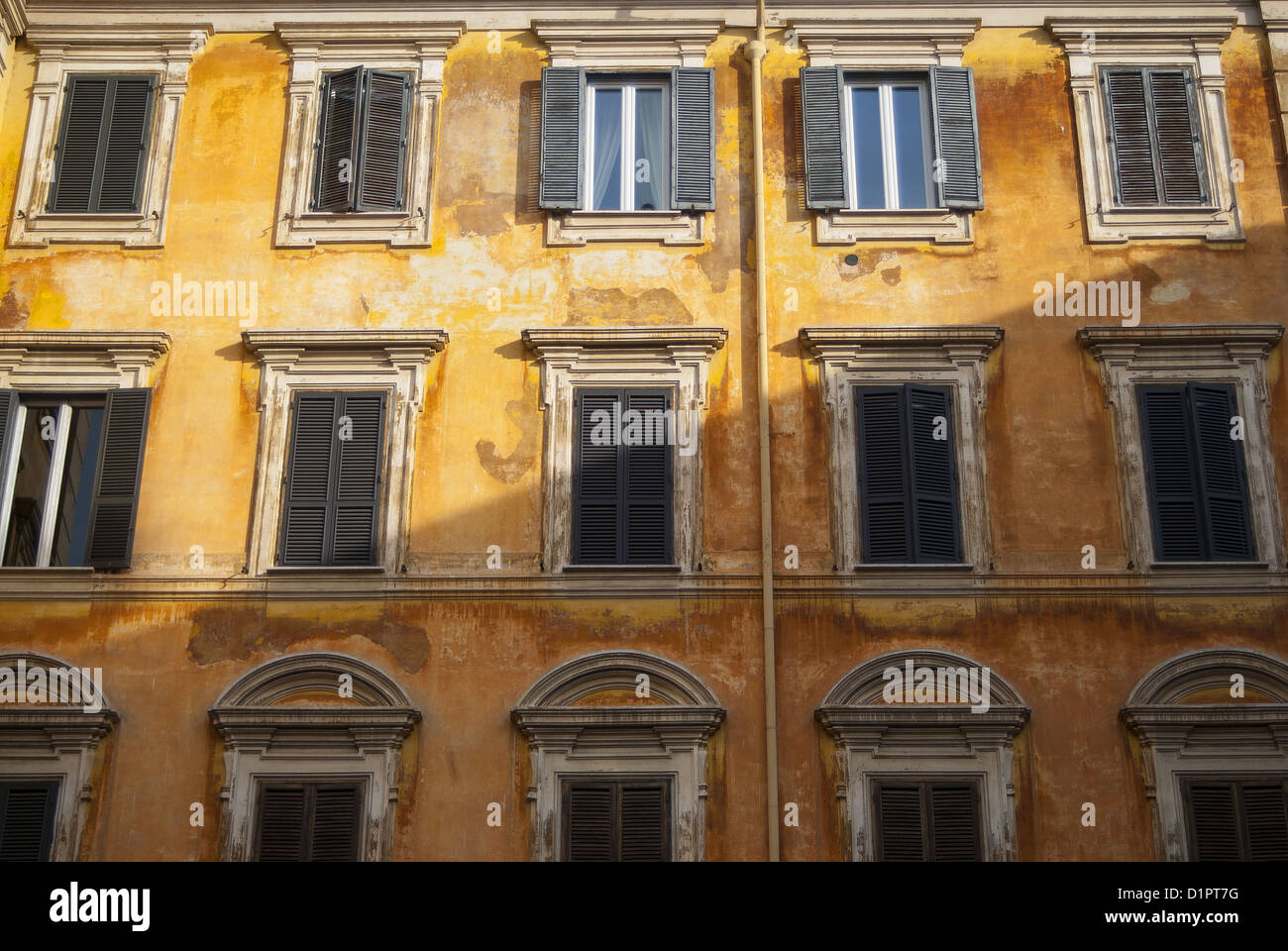 The facade of an old and historic building of the center of Rome Stock ...