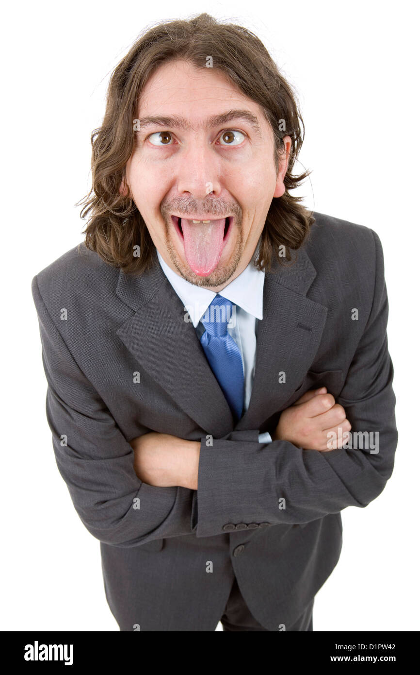 happy silly young businessman, isolated on white Stock Photo - Alamy