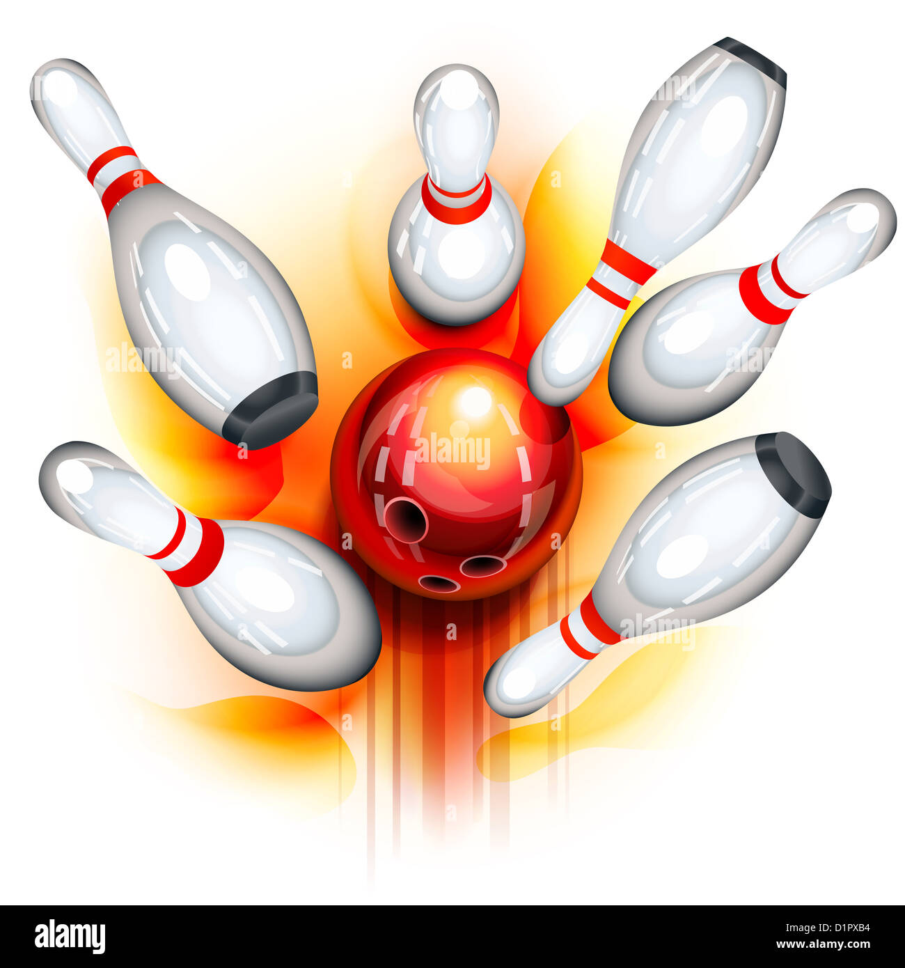 A red bowling ball crashing into the pins Stock Photo - Alamy