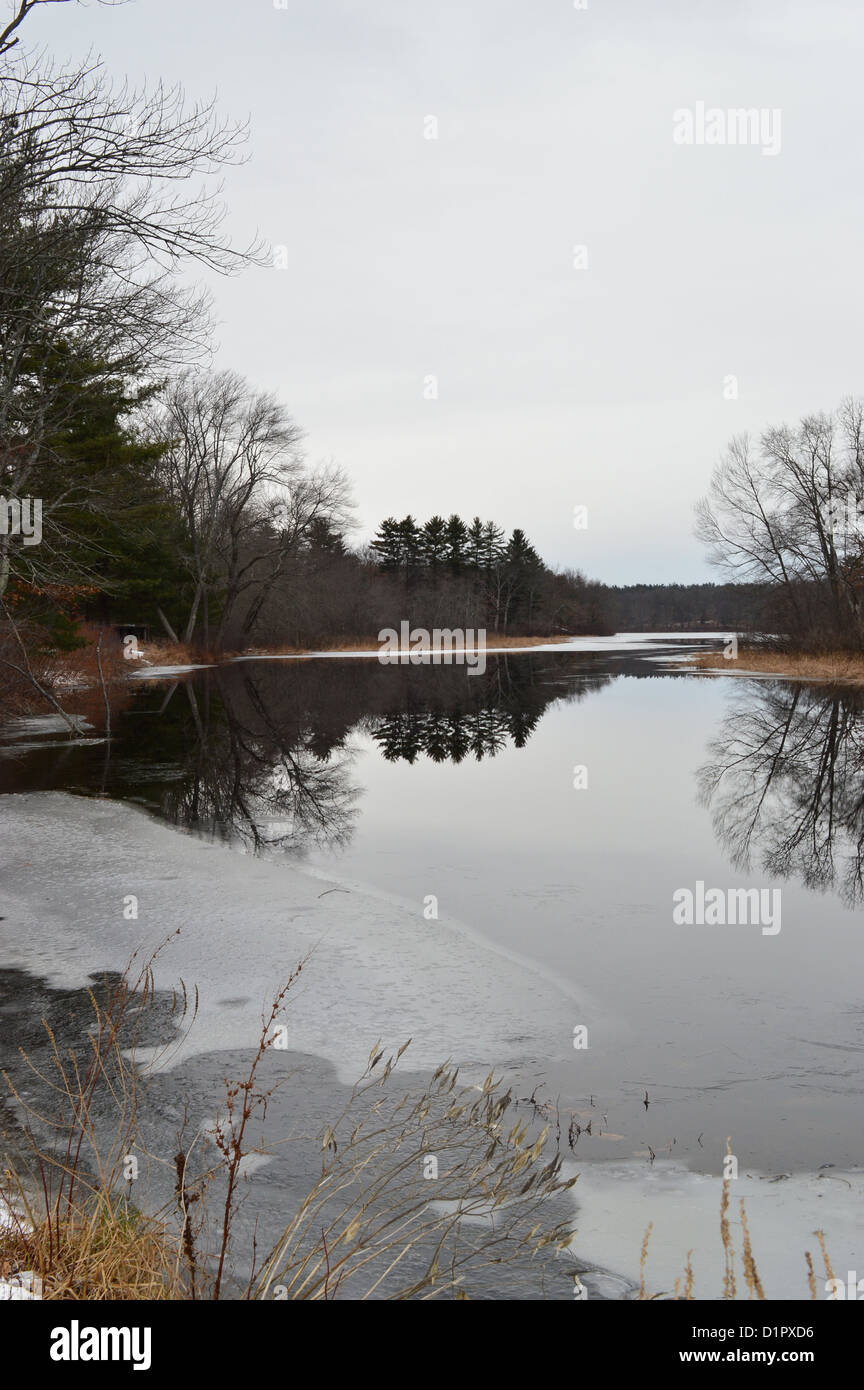 Ice water pond in winter Stock Photo - Alamy
