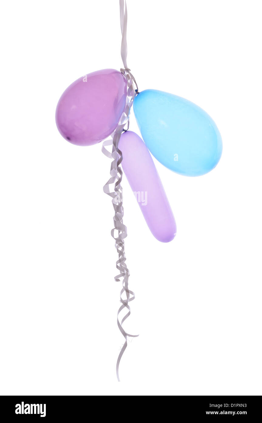 Bunch of balloon tied up with curly ribbon isolated on white background ...