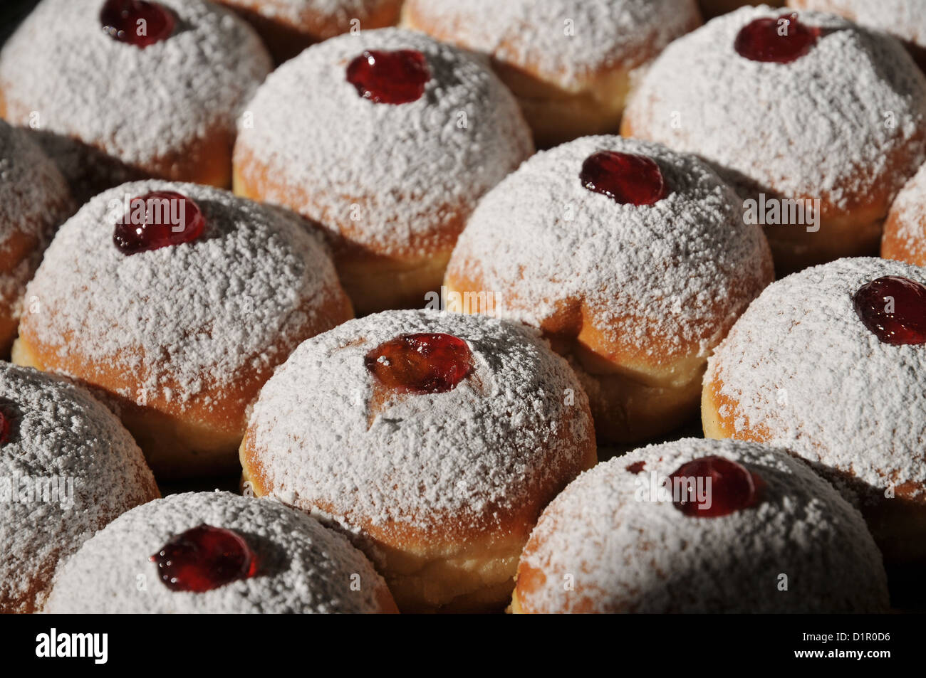 Sufganiyah a traditional Jewish Doughnut eaten during Hannukah with red ...