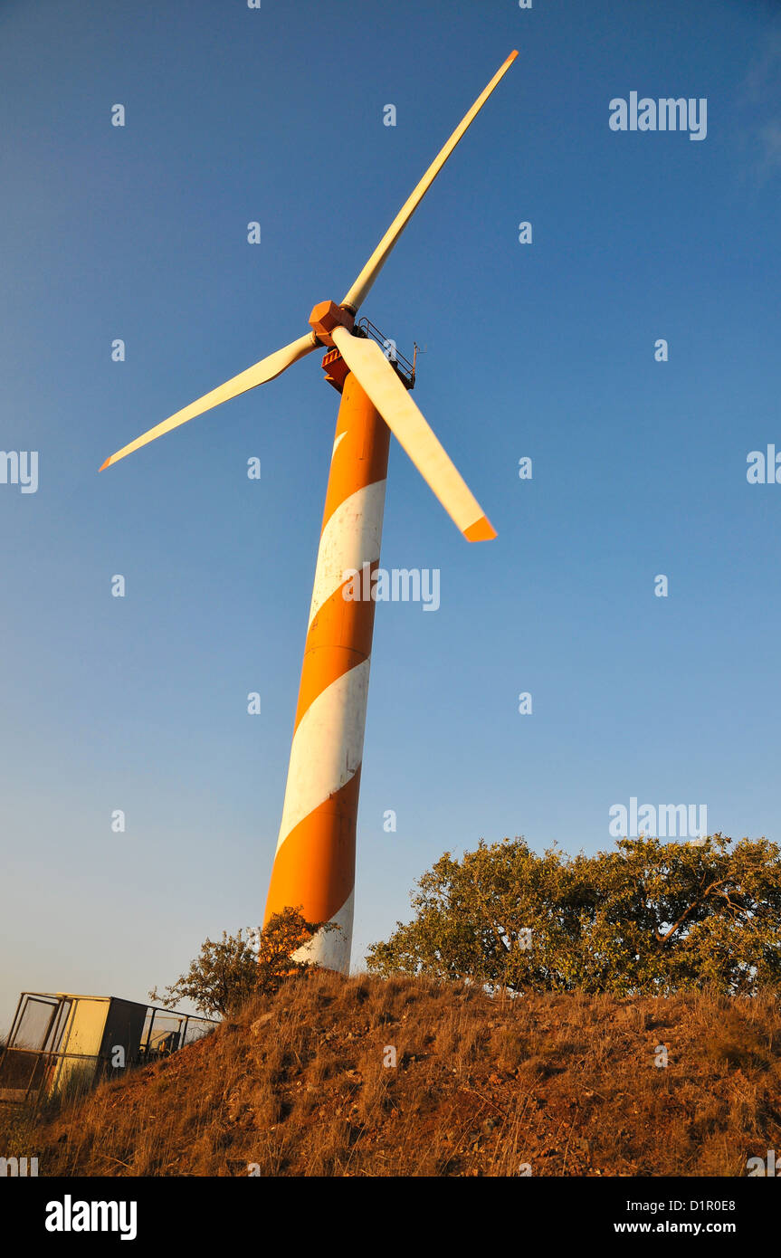 Israel, Golan Heights, View of Wind turbines near kibbutz Ein Zivan ...