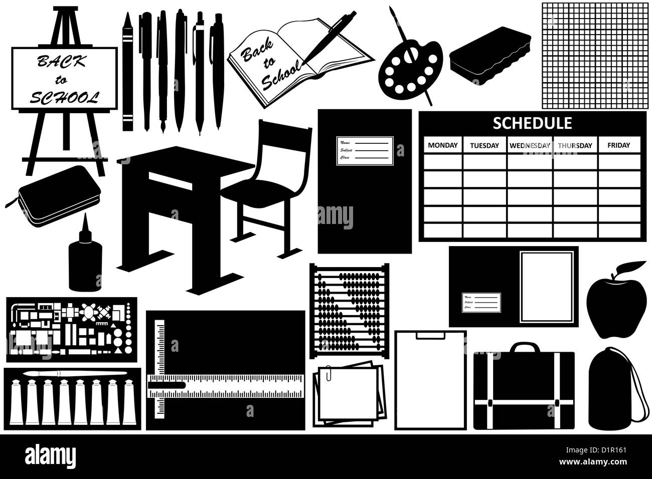 Different objects for school Stock Photo - Alamy