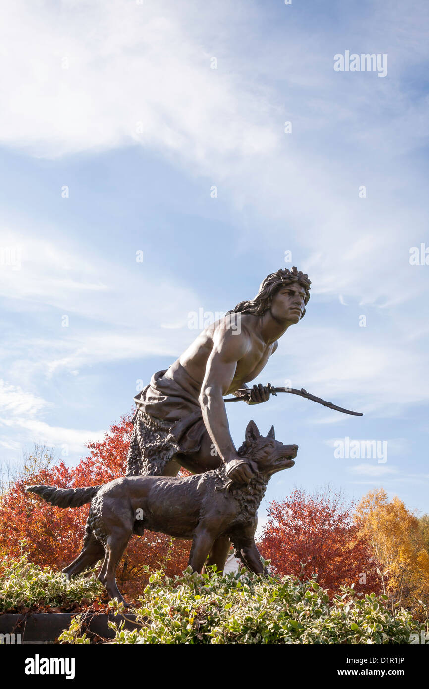 Indian Hunter Statue, Fall Foliage, Cooperstown, NY Stock Photo - Alamy