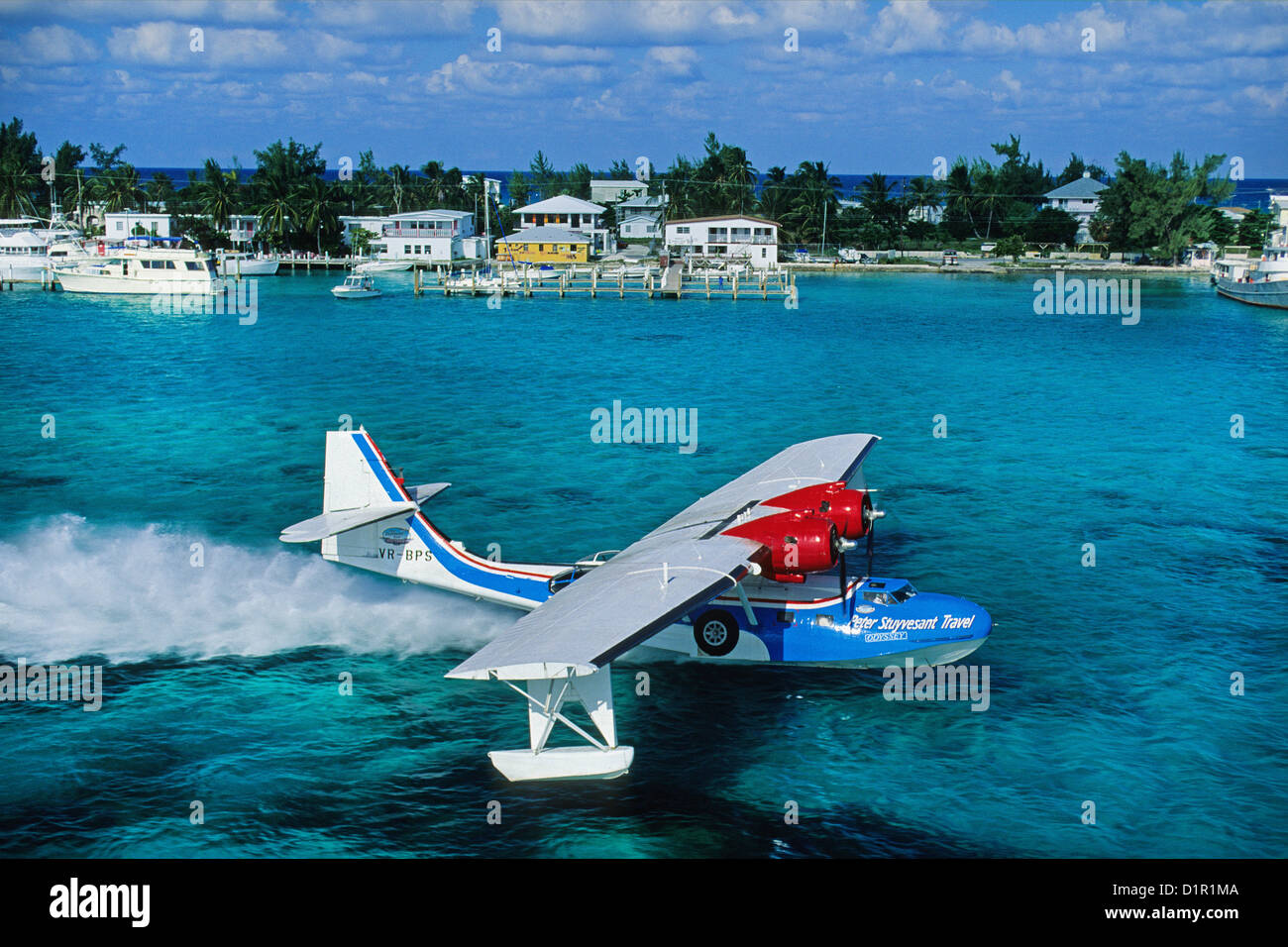 Bahamas, Bimini, Catalina PBY-5A hydroplane landing in Bimini Bay Stock ...
