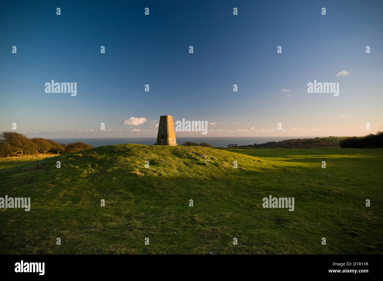Bronze Age round barrow and trig point on the South Downs Way near ...