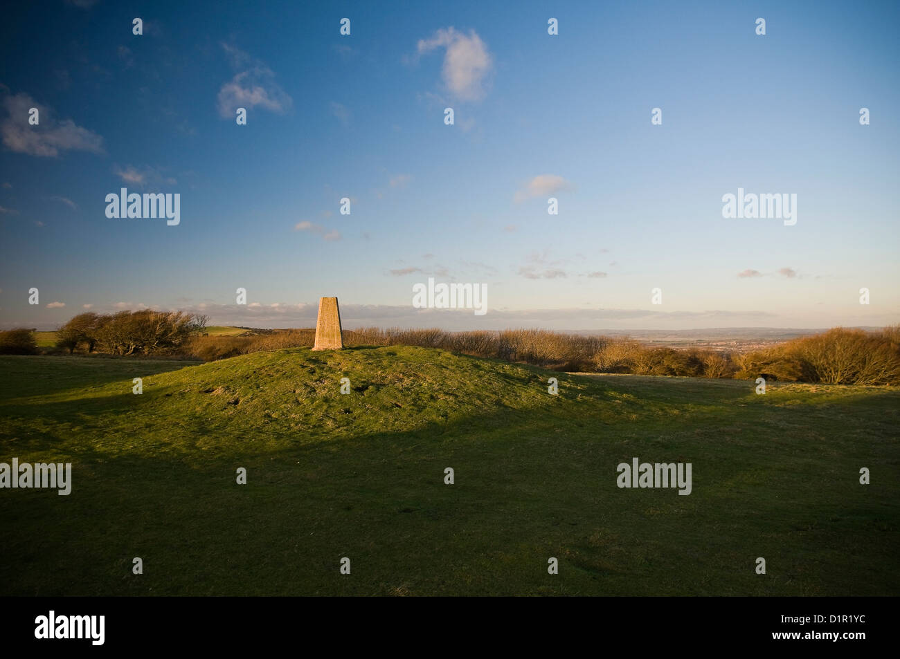Bronze Age round barrow and trig point on the South Downs Way near ...