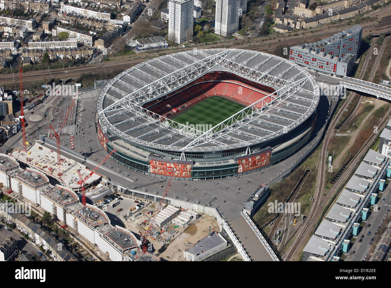 An aerial view of the Emirates Stadium, home of Arsenal FC Stock Photo ...