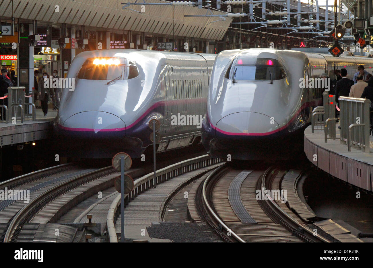 The Tohoku Shinkansen E2 series high-speed rail line at Tokyo Station ...
