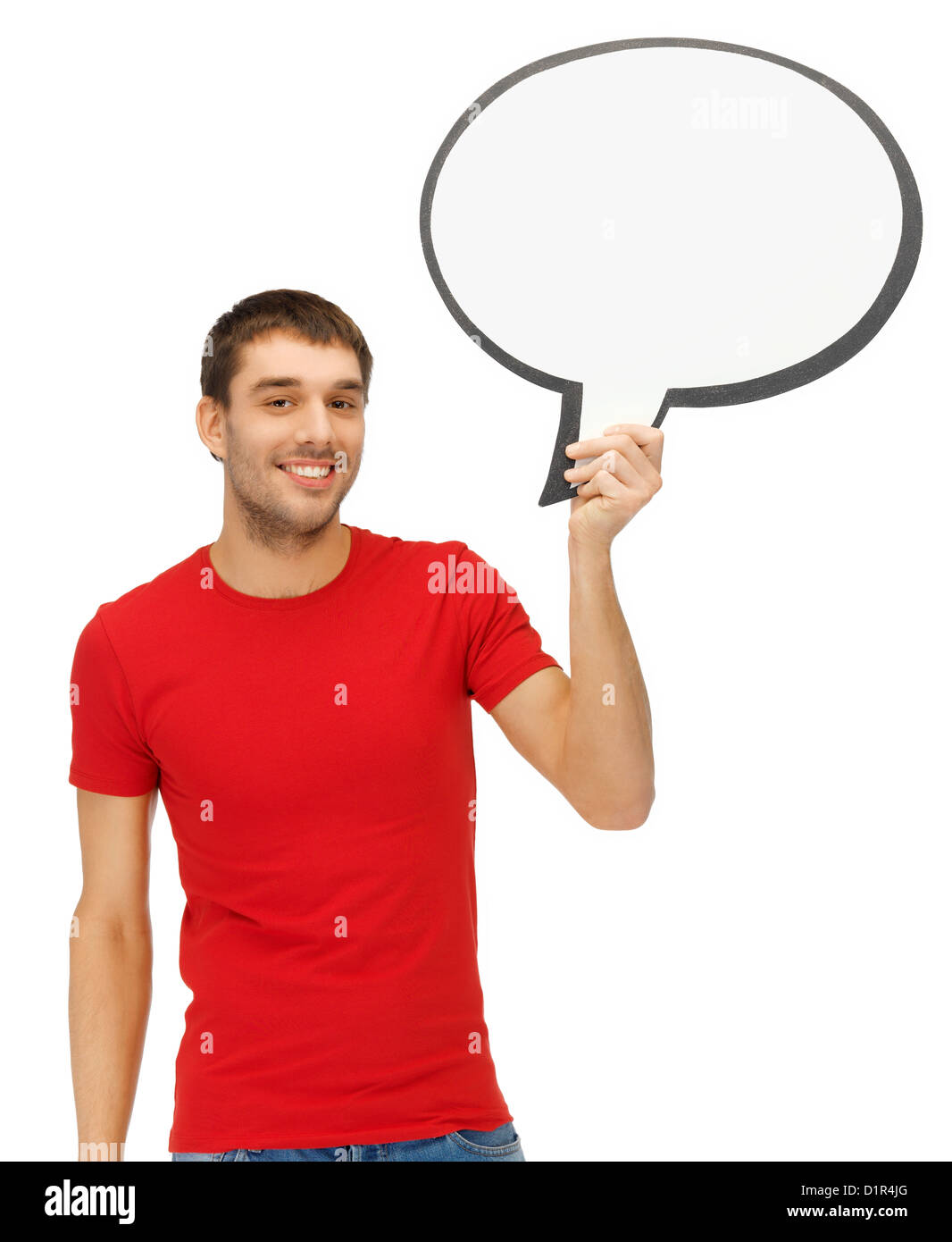 smiling man with blank text bubble Stock Photo - Alamy
