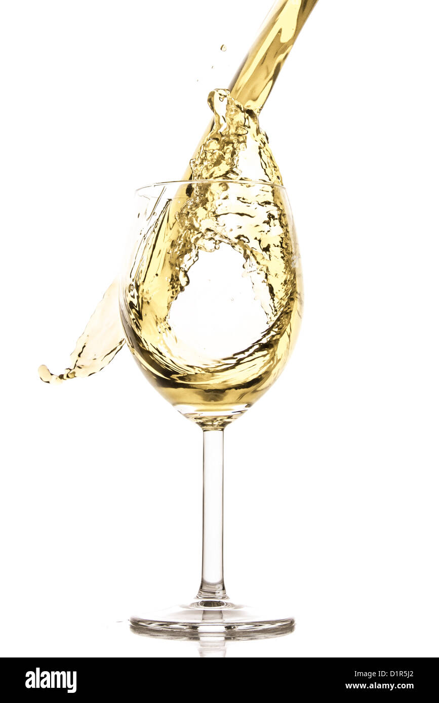 white wine splash isolated on white Stock Photo - Alamy