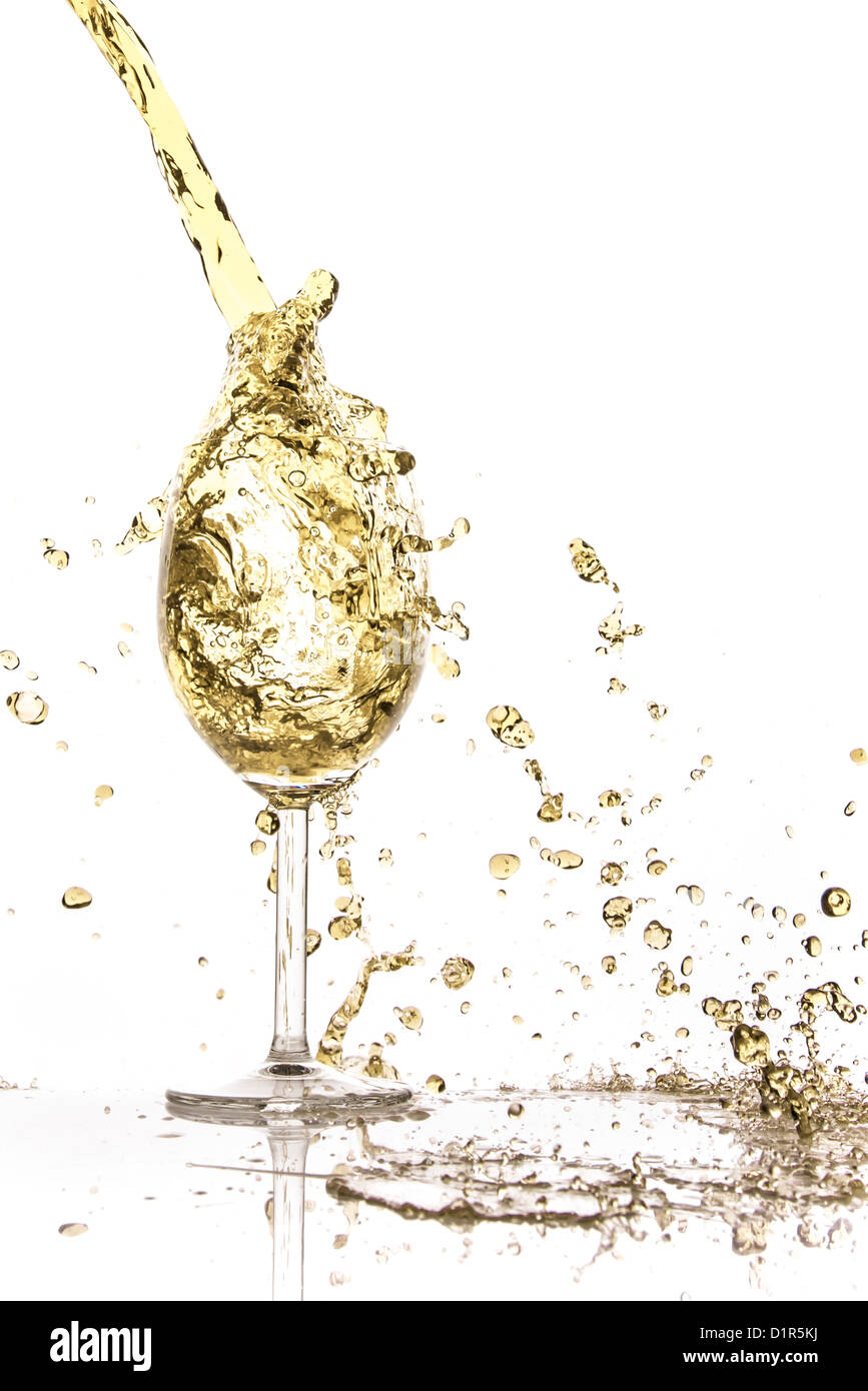 white wine splash isolated on white Stock Photo - Alamy