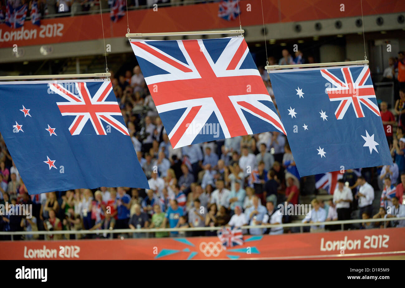 The Union flag is raised above the Velodrome. Track Cycling Stock Photo ...