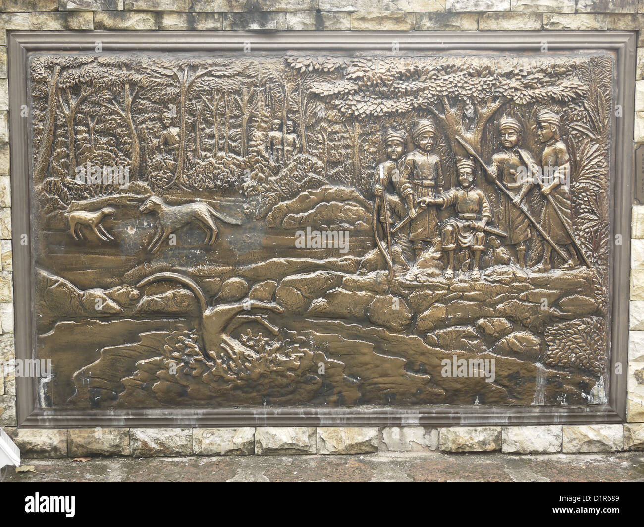 metal carving illustrating history of people living in Melaka Malaysia ...