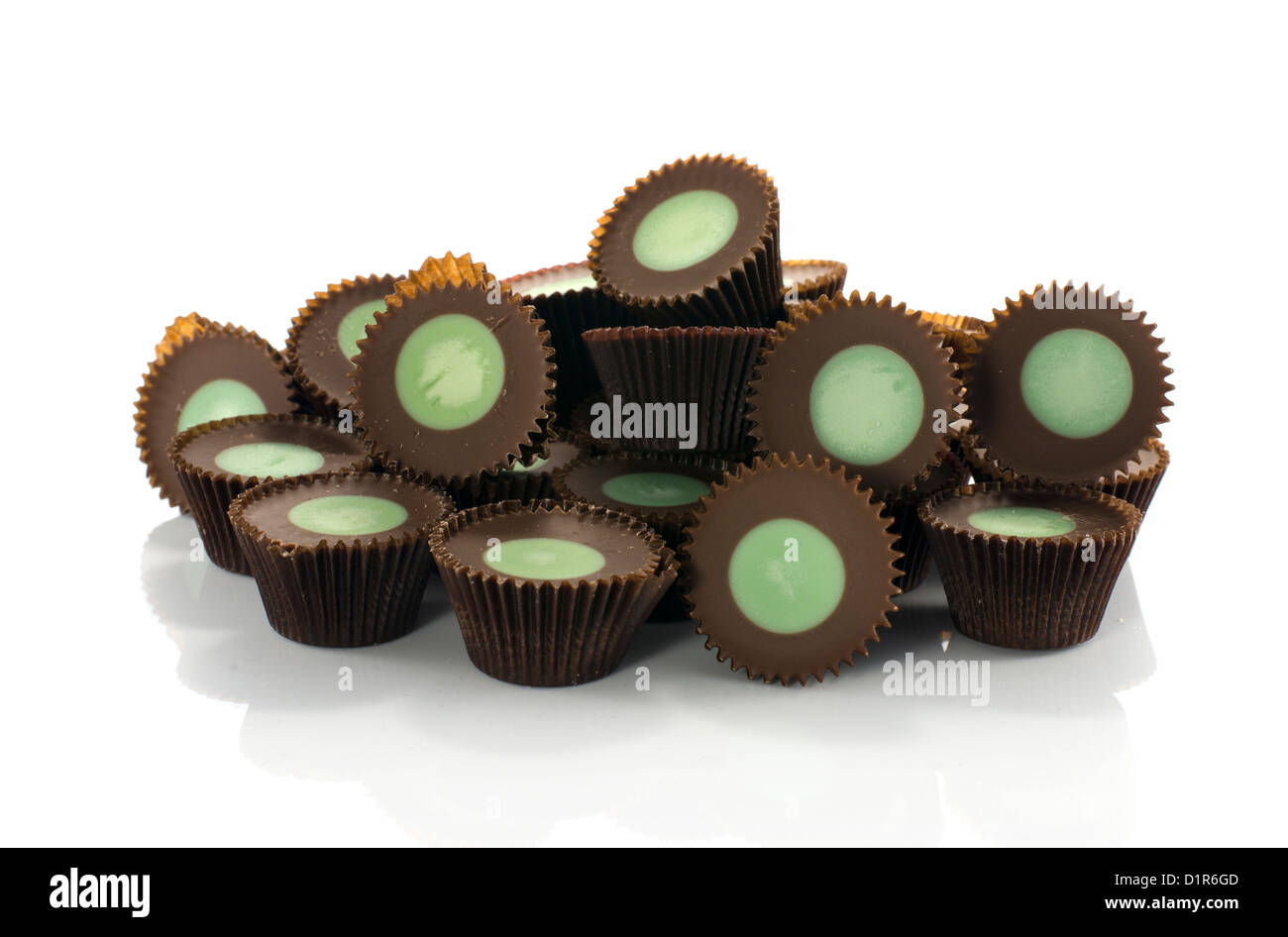 brown with green chocolate isolated on white Stock Photo - Alamy