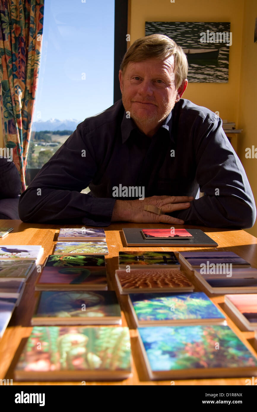 Basil Steele, a photoartist resident in Nelson, with his prints on tile ...