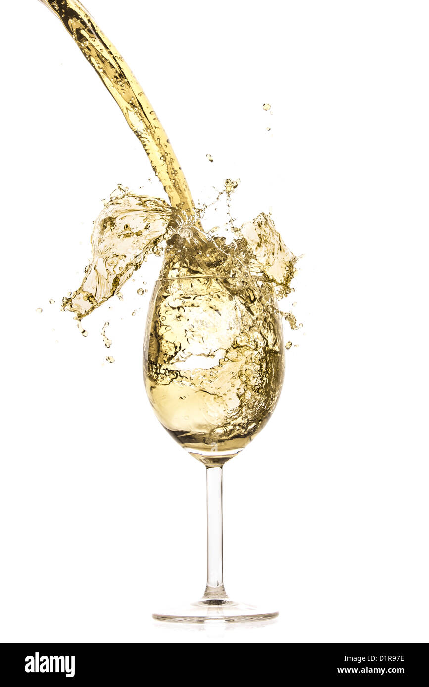 white wine splash isolated on white Stock Photo - Alamy