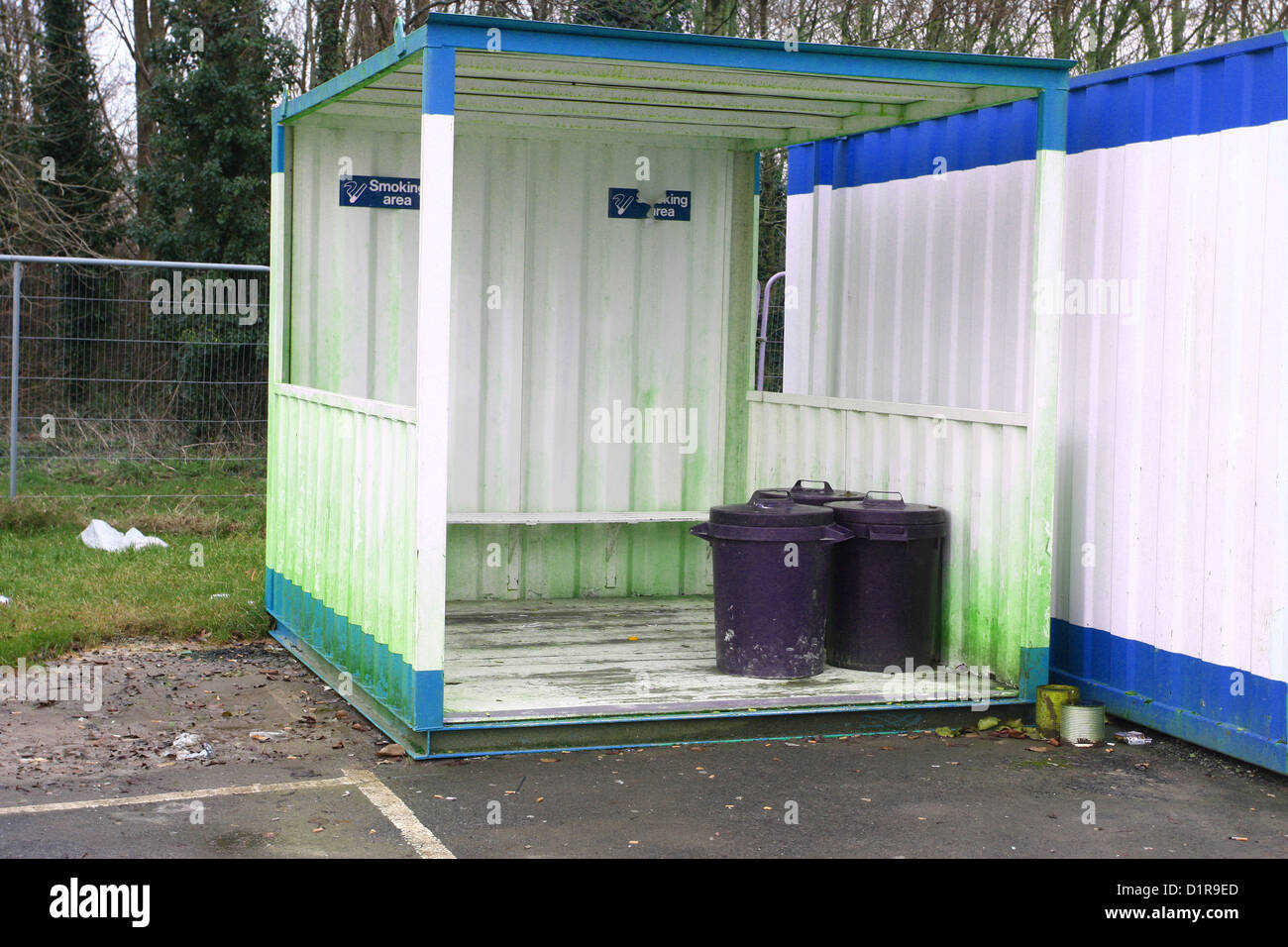 Smoking shelter on a construction site in South Wales, January 2013 ...