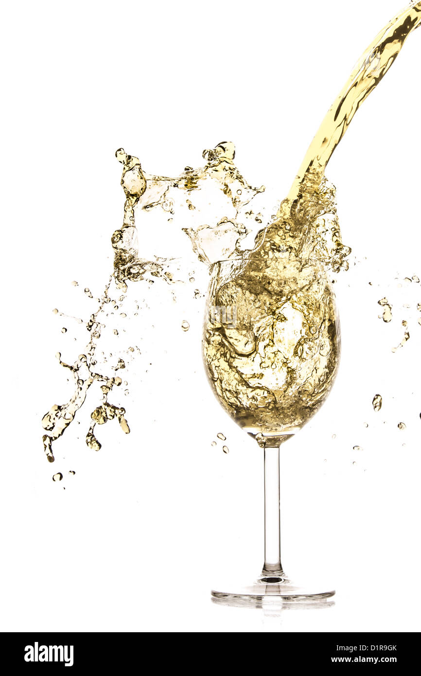 white wine splash isolated on white Stock Photo - Alamy