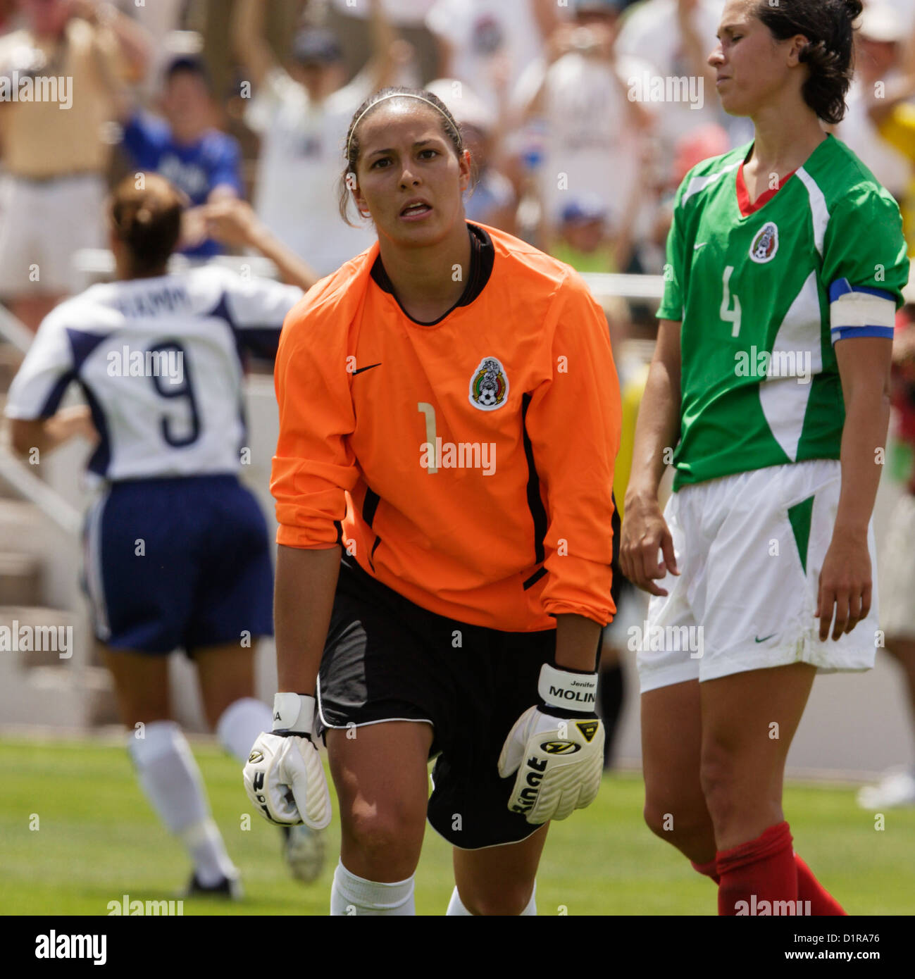 Mexico goalkeeper Jennifer Molina reacts after conceding a goal to Mia ...