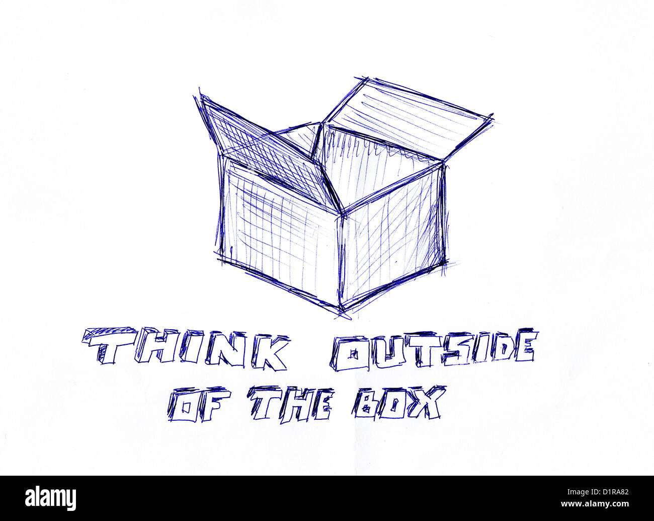 Think outside of the box, handwritten message on a white paper Stock ...