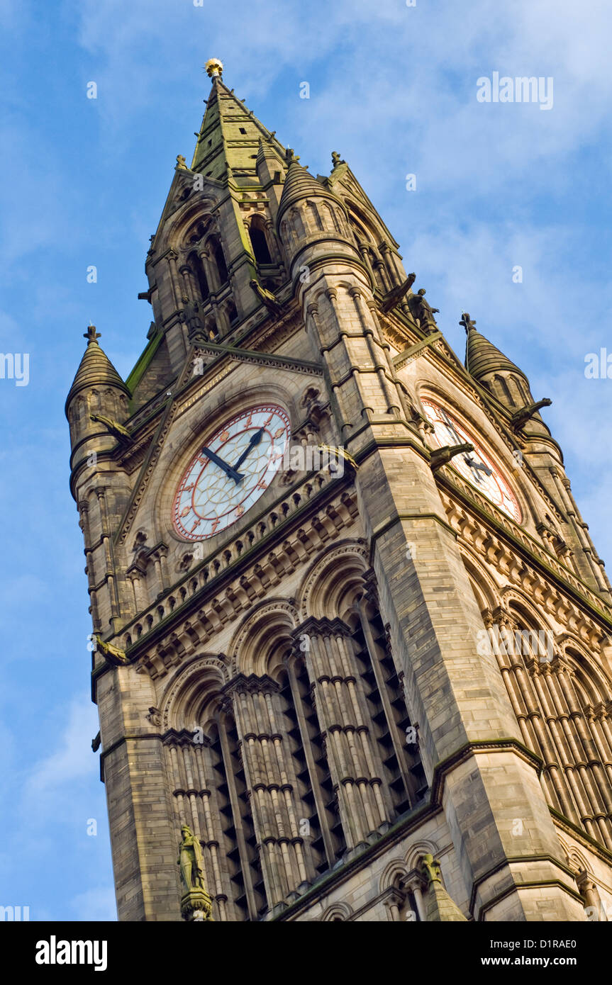 The clock tower of Manchester town hall in Albert Square, England, UK ...