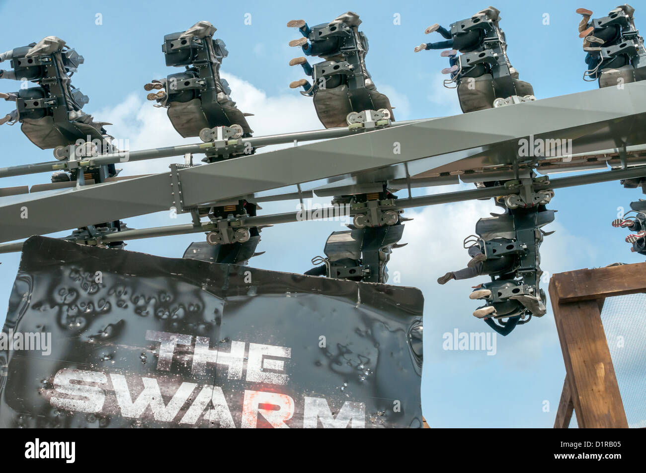 The Swarm roller coaster ride. Thorpe Park Theme Park, Surrey, England ...