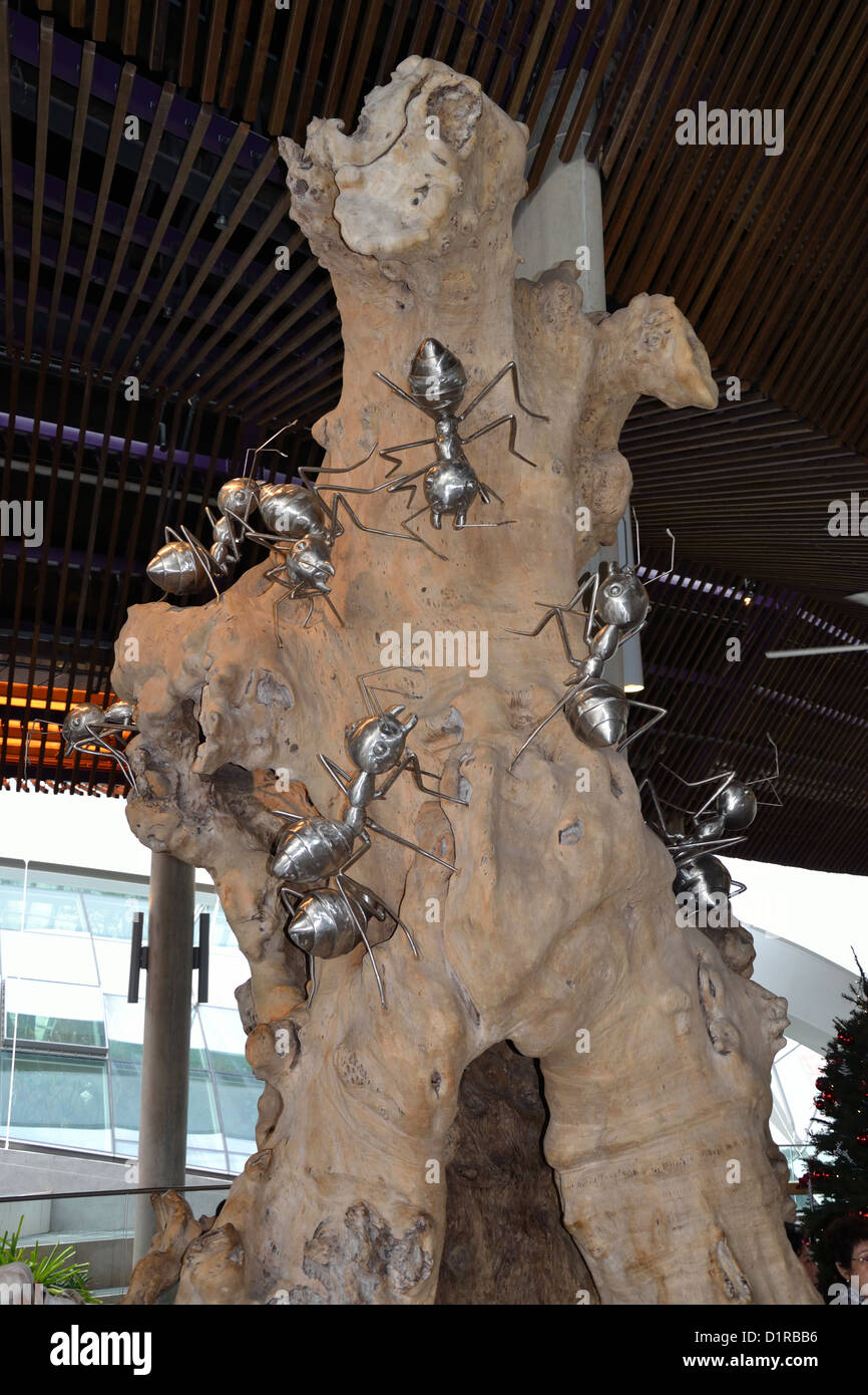 Metal ants on tree trunk statue, Gardens by the Bay, Singapore Stock ...