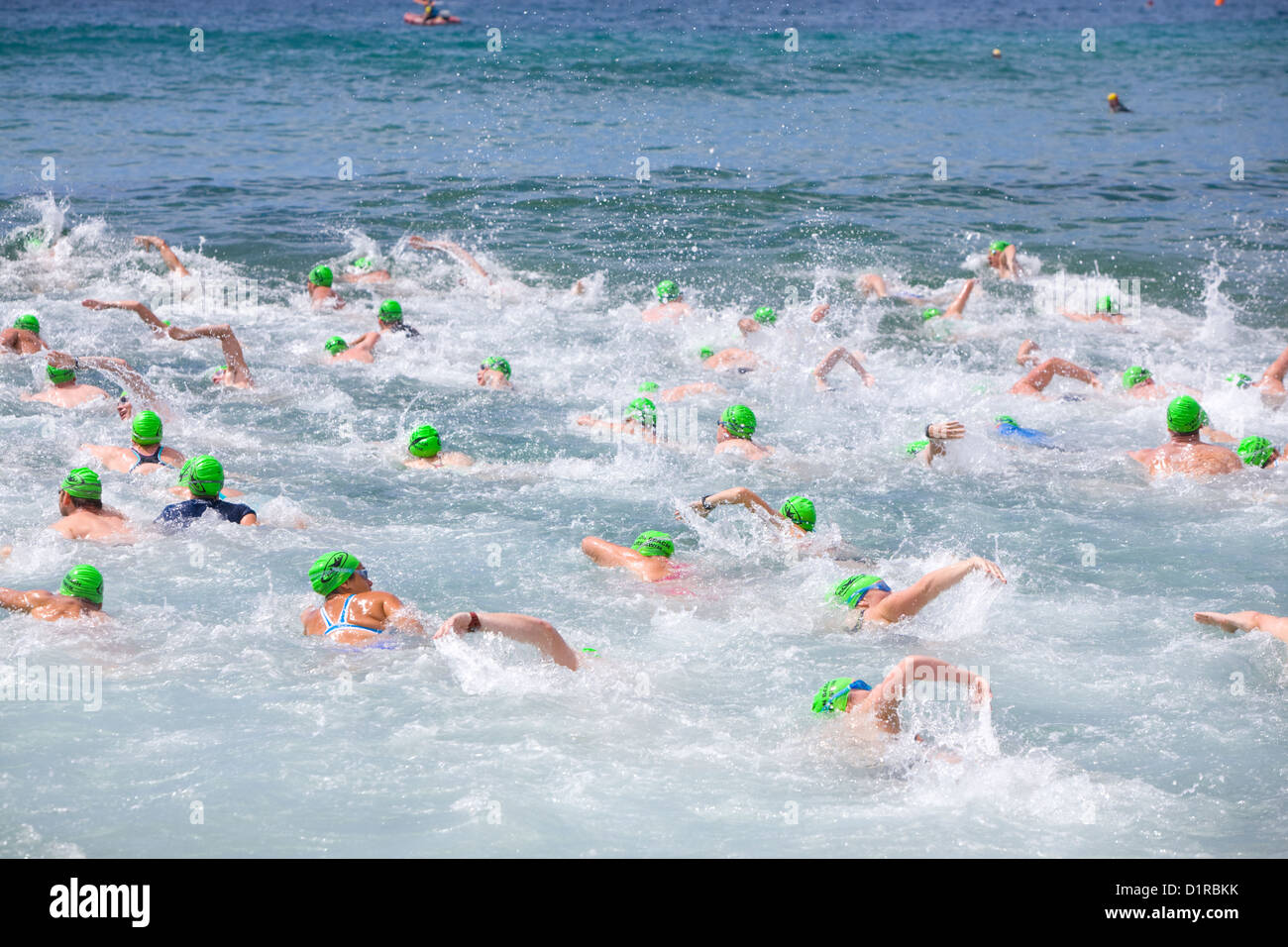 Swimmers compete in the Avalon Beach ocean swim race held as part of ...