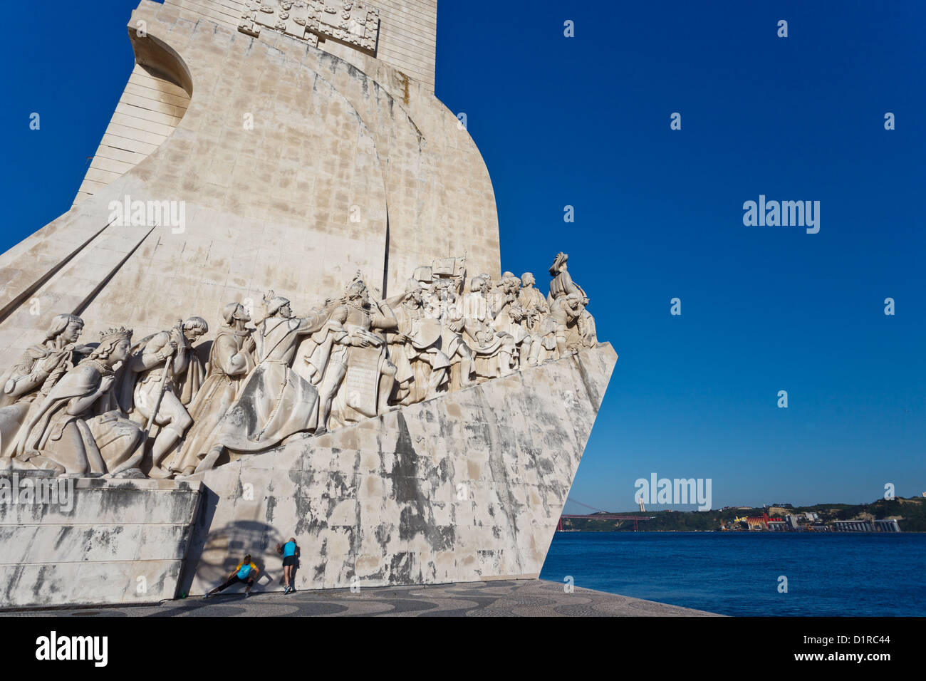 Closeup of the statues of the Monument to Discoveries in Lisbon Harbor ...