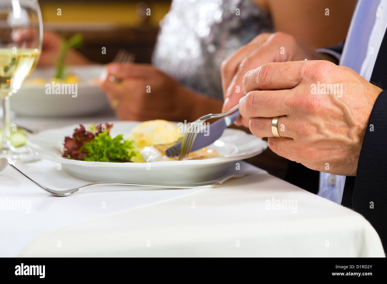 People fine dining food at table in hotel or elegant restaurant Stock ...