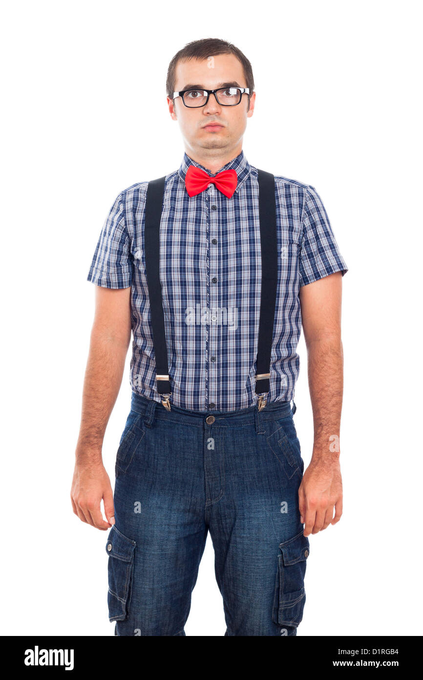 Portrait of silly nerd man, isolated on white background Stock Photo ...