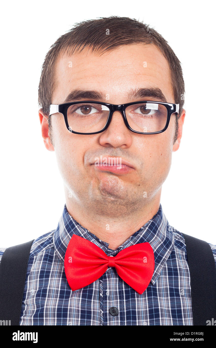 Close up of confident nerd man, isolated on white background Stock ...