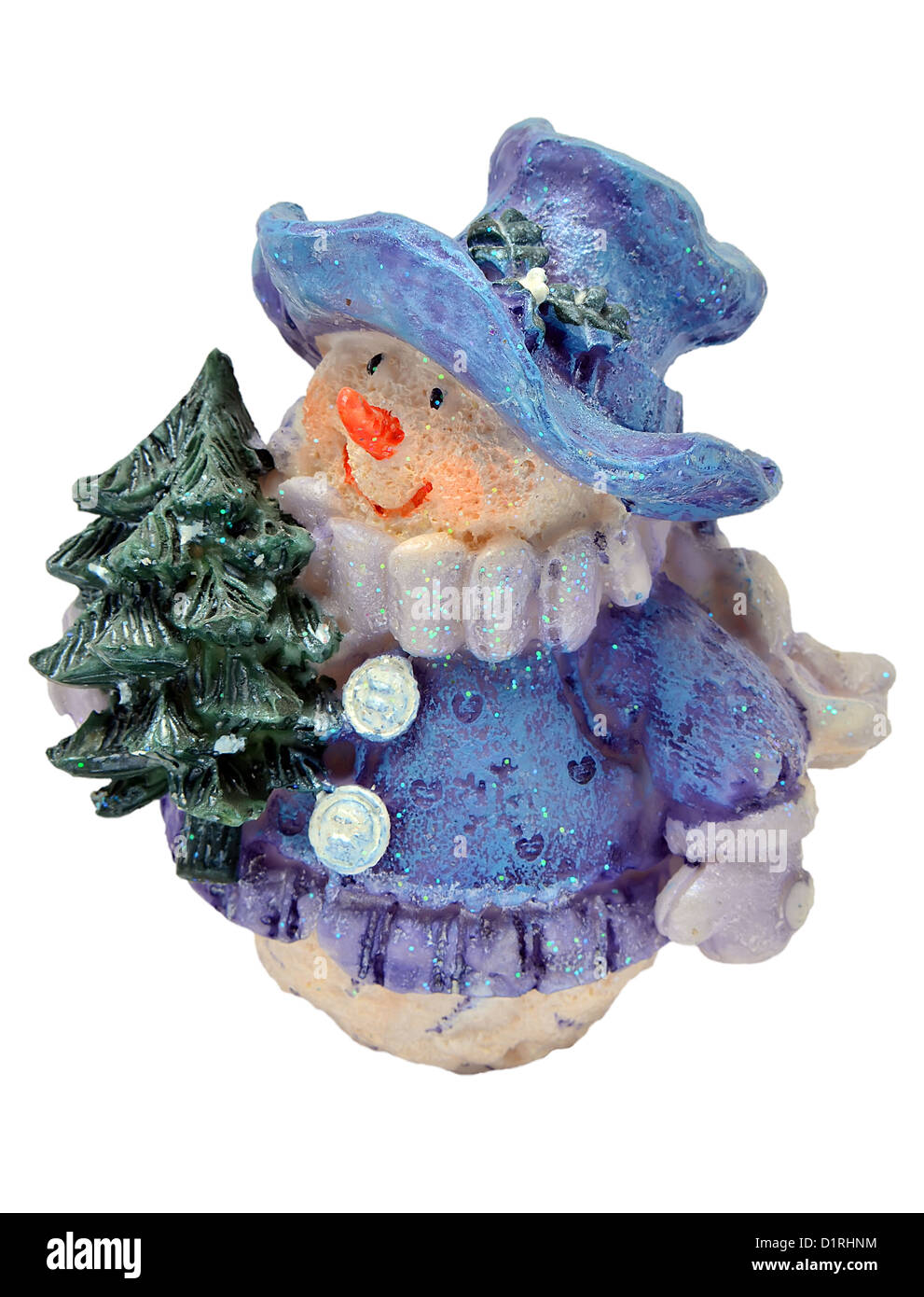 Snowman with Christmas tree on a white background Stock Photo - Alamy