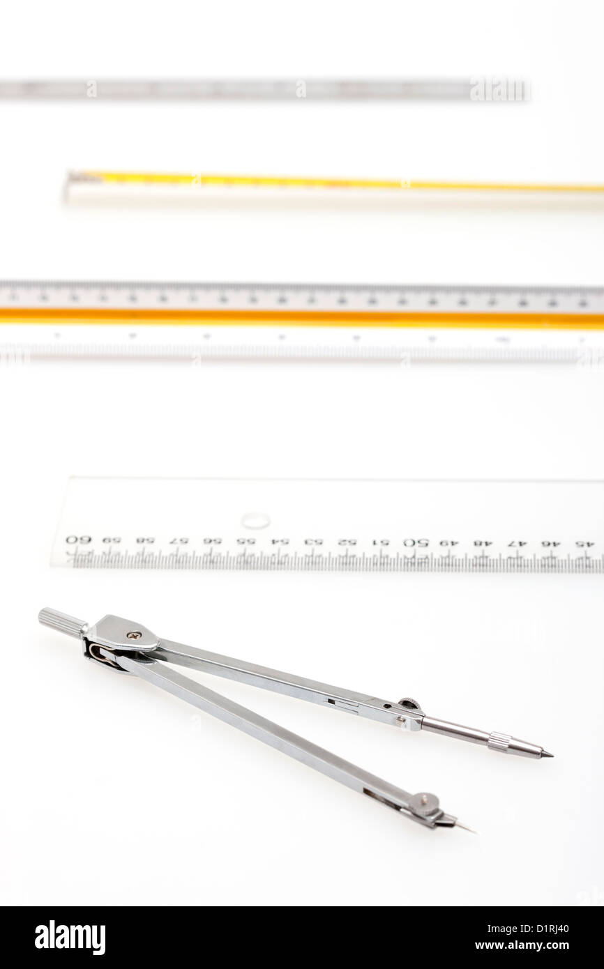 Rulers and bow compass Stock Photo - Alamy