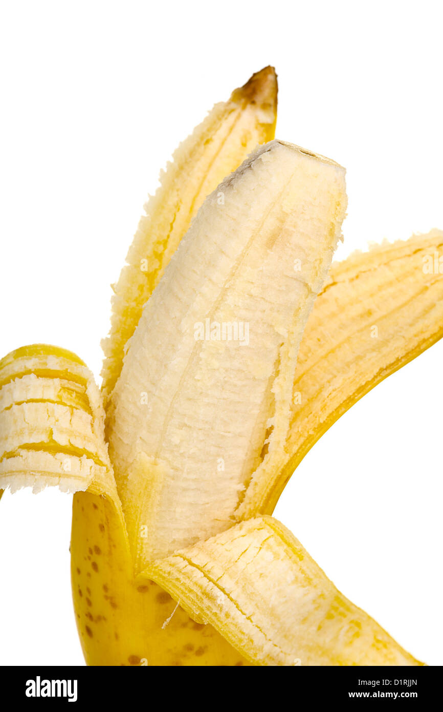 Close up of a open banana fruit isolated on white background Stock ...
