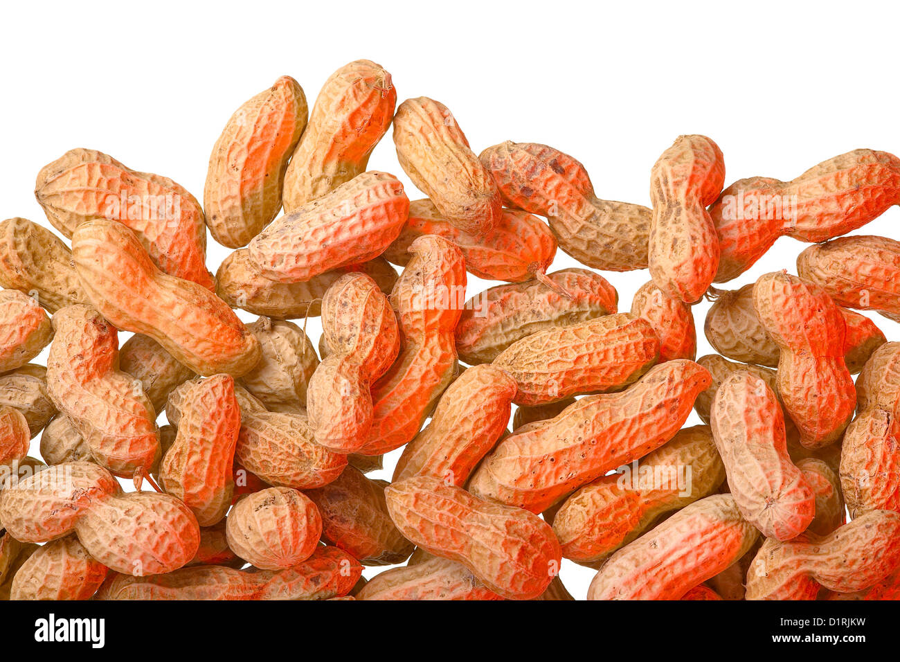 Close up of peanuts, isolated on white background, red light Stock ...