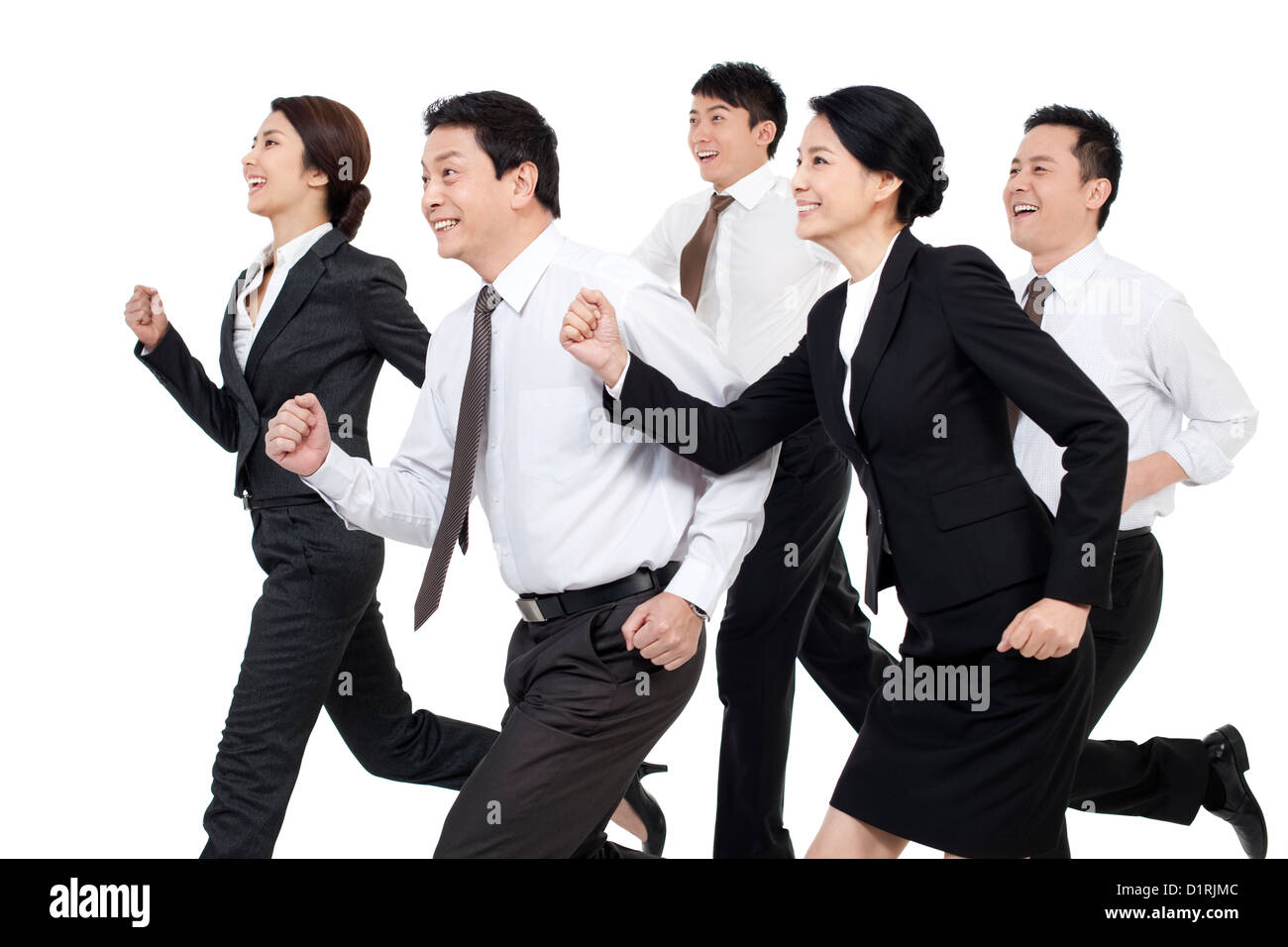 Businessmen and businesswomen running with excitement Stock Photo - Alamy