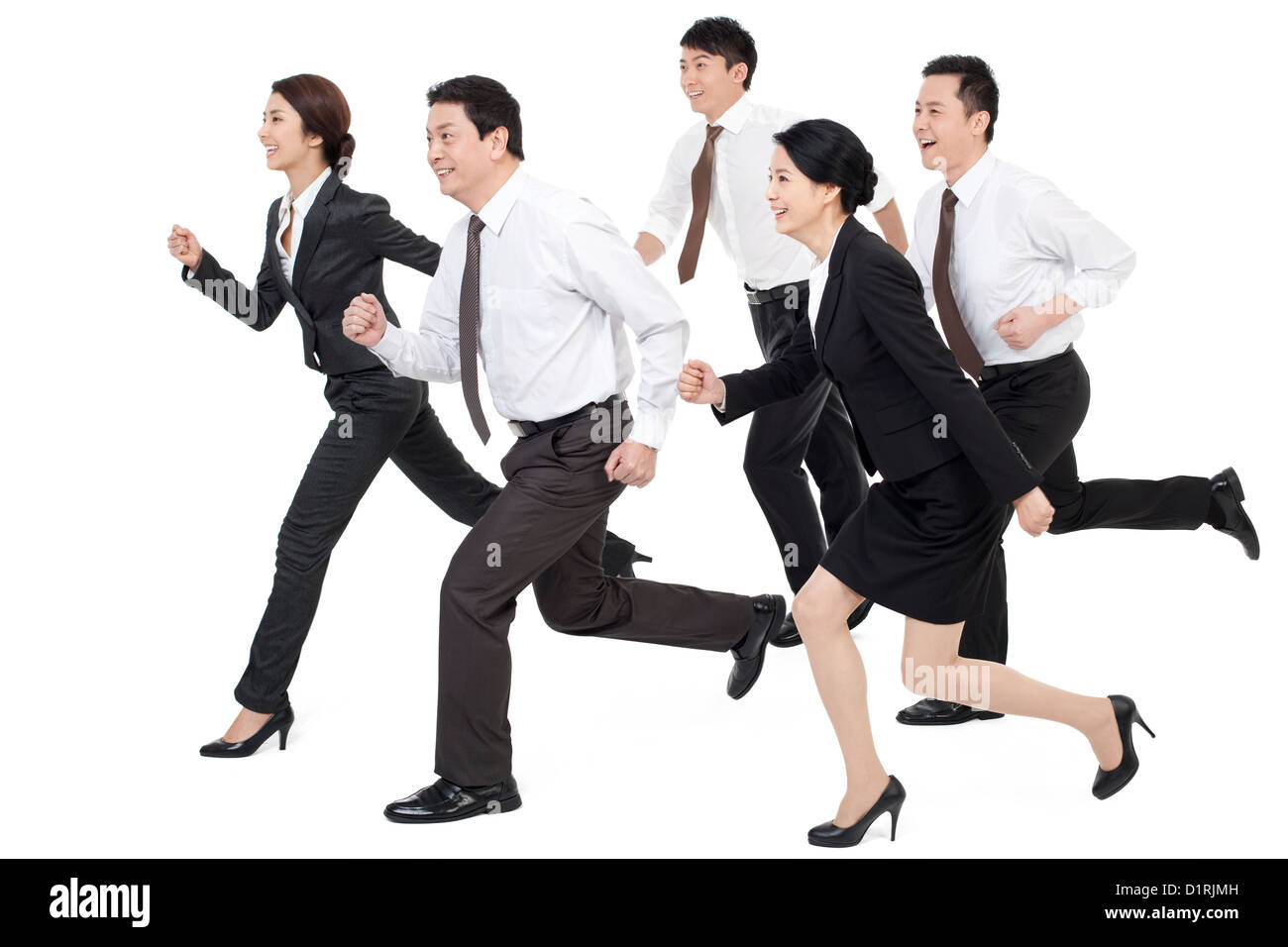 Businessmen and businesswomen running with excitement Stock Photo - Alamy