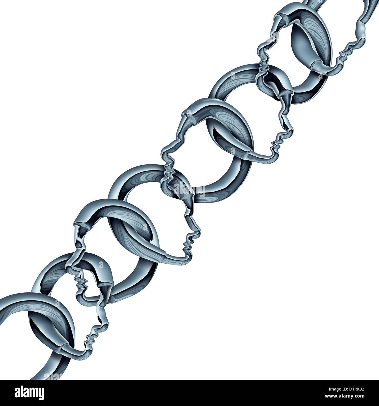 Group of people strength as metal chain links in the shape of three ...