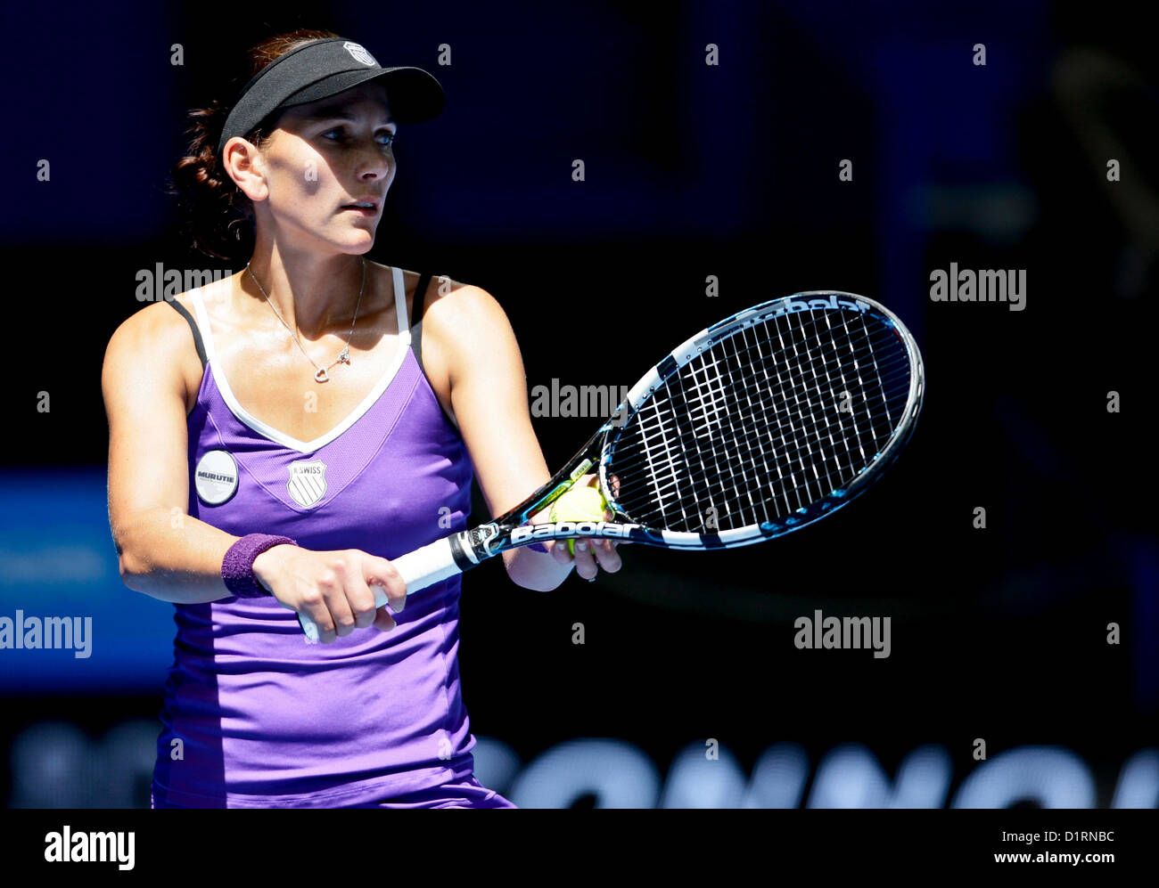 04.01.2013 Perth, Australia. Chanelle Scheepers (RSA) prepares to serve ...